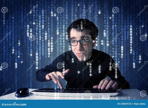 Hacker Decoding Information From Futuristic Network Technology Royalty Free Stock Image