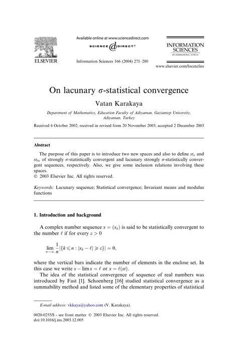 Pdf On Lacunary Statistical Convergence