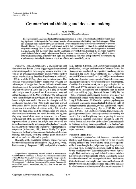 Pdf Counterfactual Thinking And Decision Making