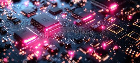 Futuristic Digital Circuit Board With Glowing Neon Lights And Intricate