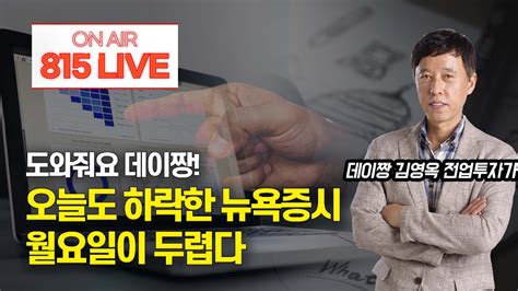 Live 도와줘요 데이짱 오늘도 하락한 뉴욕증시 월요일이 두려운 개미투자자 9월3일 데이짱 김영옥 전업투자자