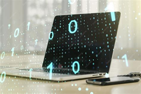 Premium Photo Creative Abstract Binary Code Sketch On Modern Laptop Background Hacking And
