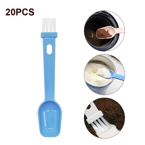 20 Pcs 커피 콩 그라인더 숟가락 분쇄기 규모 파란색 손잡이 흰색 머리카락가있는 브러시 청소 브러시