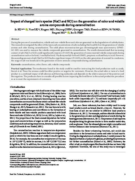 Impact Of Charged Ionic Species Nacl And Kcl On The Generation Of Color And Volatile Aroma