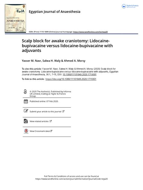Scalp Block For Awake Craniotomy Lidocaine Bupivac Pdf Anesthesia