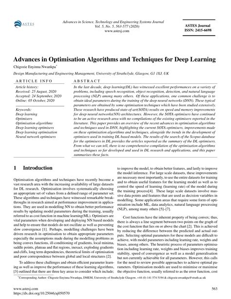 Pdf Advances In Optimisation Algorithms And Techniques For Deep Learning