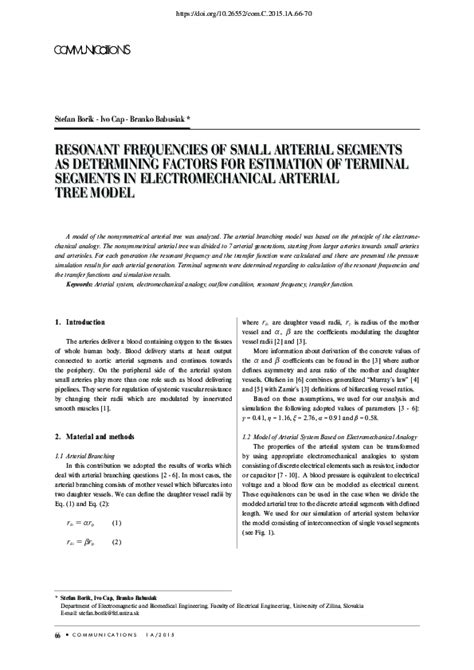 Pdf Resonant Frequencies Of Small Arterial Segments As Determining Factors For Estimation Of