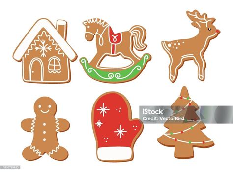 축하 디자인을 위한 만화 진저 브레드 쿠키 크리스마스 벡터 요소 일러스트레이션 카드 배너에 대 한 케이크 굽기에 대한 스톡 벡터 아트 및 기타 이미지 Istock