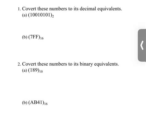 Solved 1 Covert These Numbers To Its Decimal Equivalents
