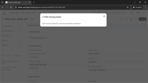 Pos Closing Entry Naming Series Error While It Is Of 16 Characters Erpnext Frappe Forum