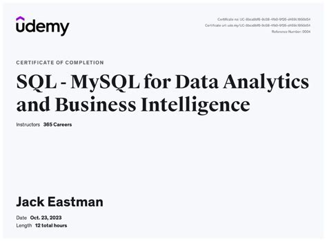 Sql Mysql Dataanalytics Businessintelligence Udemy Jack Eastman