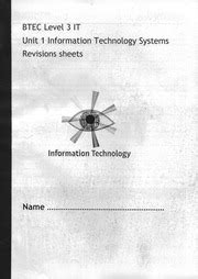 Btec Level It Unit Information Technology Systems Revision BTEC Free Download Borrow