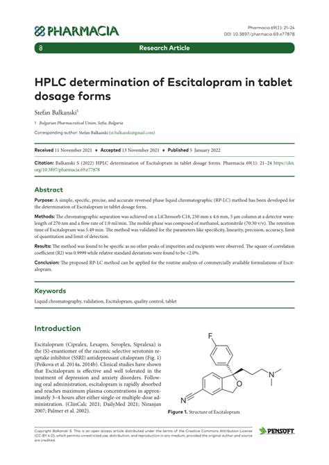 Pdf Hplc Determination Of Escitalopram In Tablet Dosage Forms