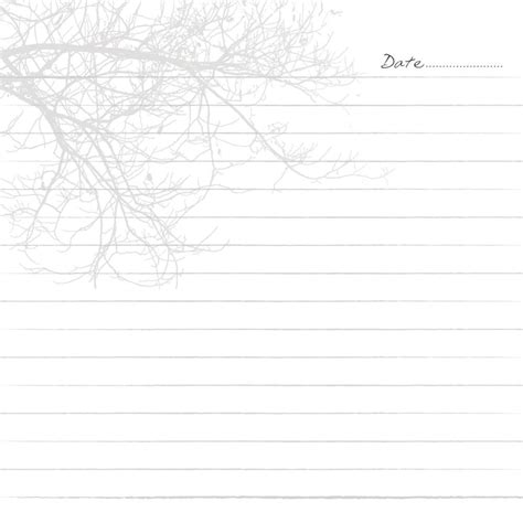 Realistic White Lined Sheet Of Notepad Notebook Paper With Thin Tree Pattern Background
