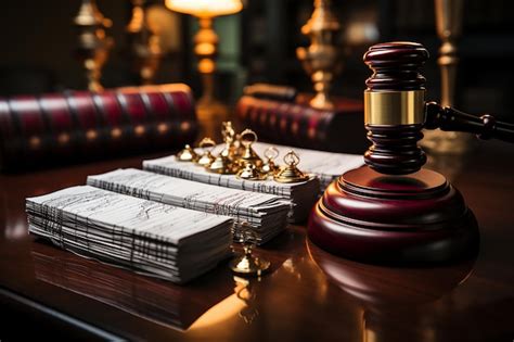 Martillo De Madera De Equilibrio Judicial Sobre Papeles Apilados Foto