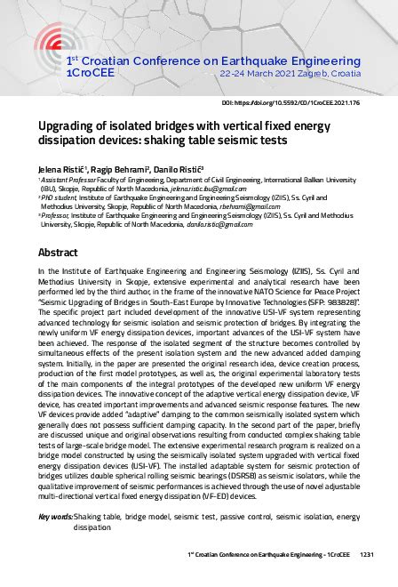 Pdf Upgrading Of Isolated Bridges With Vertical Fixed Energy Dissipation Devices Shaking
