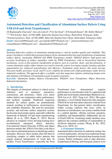 Pdf Automated Detection And Classification Of Aluminium Surface Defects Using Yolov8 And Swin