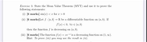 Solved Exercise 3 State The Mean Value Theorem MVT And Chegg Com