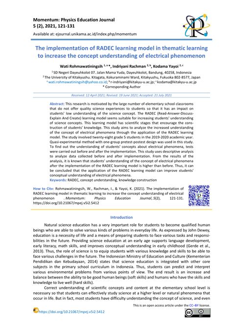 Pdf The Implementation Of Radec Learning Model In Thematic Learning To Increase The Concept