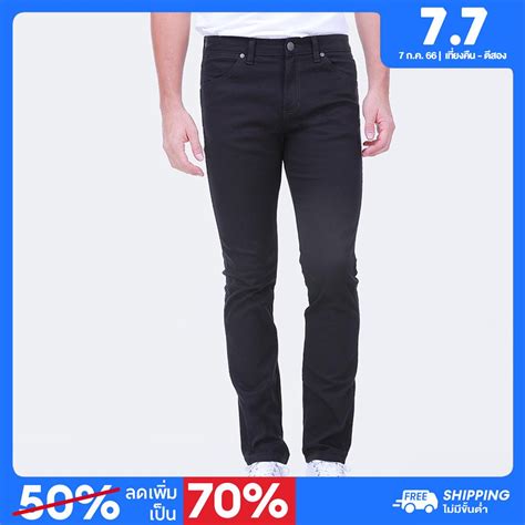 Wrangler Super Black กางเกงยีนส์ ขากระบอกเล็ก เป้ากระดุม ผ้า Cotton Jeans 100 Wearrior Shopp