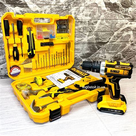 Ударный шуруповерт DeWALT DCD791 (24V, 6A) с набором инструментов ...
