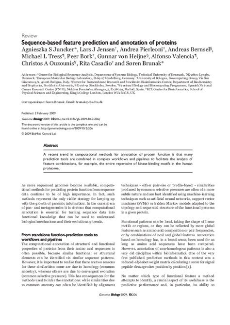 pdf sequence based feature prediction and annotation of proteins