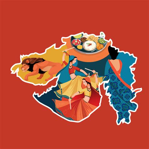 Gujarat State Doodle Map Sticker Iconic Landmarks And Cultural Heritage