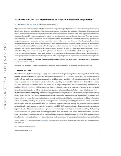 Pdf Hardware Aware Static Optimization Of Hyperdimensional Computations