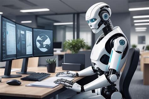 Robot Working In The Office Instead Of Humans Premium Ai Generated Image