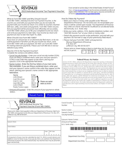 Form Mo 1040v Download Fillable Pdf Or Fill Online Individual Income
