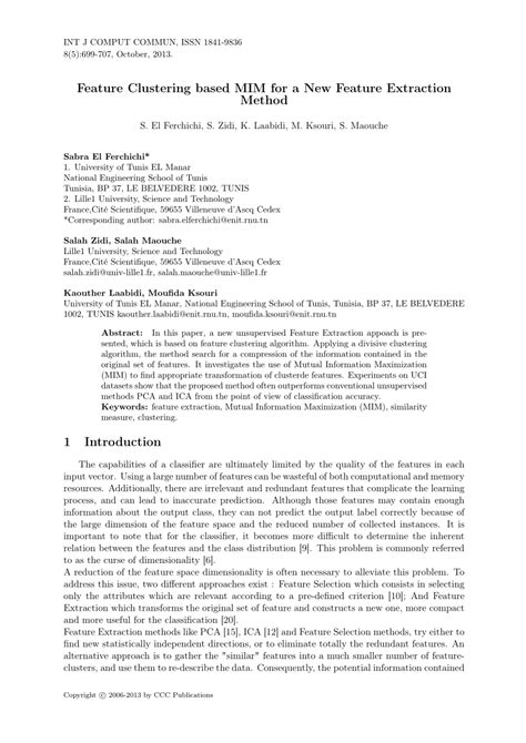 Pdf Feature Clustering Based Mim For A New Feature Extraction Method