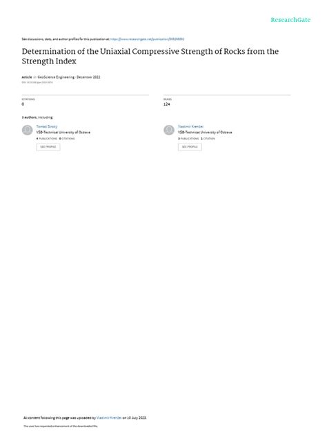 Determination Of The Uniaxial Compressive Strength Of Rock From The Strength Index Pdf