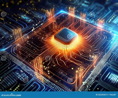 Futuristic Central Processor Unit Powerful Quantum Cpu On Pcb Motherboard With Data Transfers
