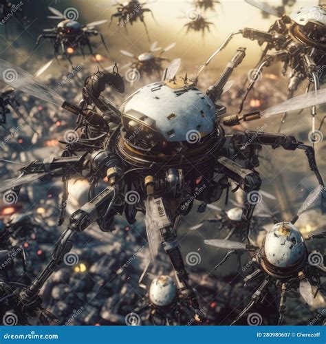 A Swarm Of Combat Drones Stock Illustration Illustration Of Future 280980607