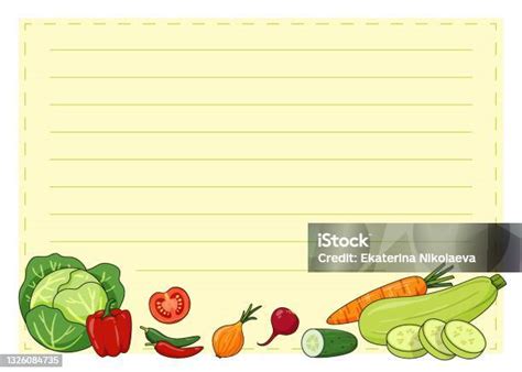프레임과 만화 스타일의 야채와 빈 조리법 책 시트의 유인물 건강한 식생활에 대한 스톡 벡터 아트 및 기타 이미지 건강한 식생활 공란 귀여운 Istock