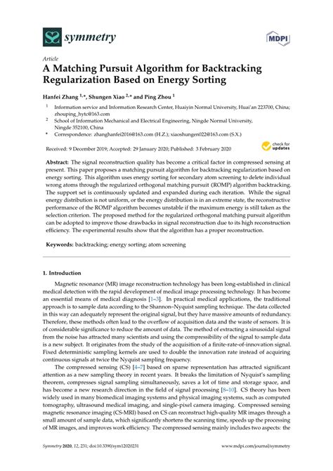 Pdf A Matching Pursuit Algorithm For Backtracking Regularization Based On Energy Sorting