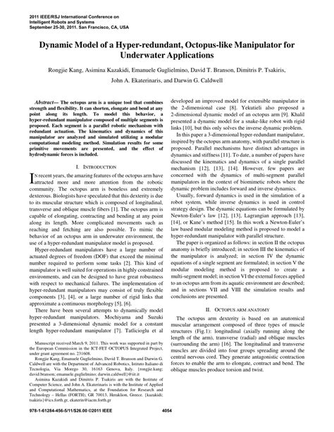 Pdf Dynamic Model Of A Hyper Redundant Octopus Like Manipulator For Underwater Applications