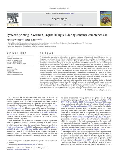 Pdf Syntactic Priming In German English Bilinguals During Sentence Comprehension