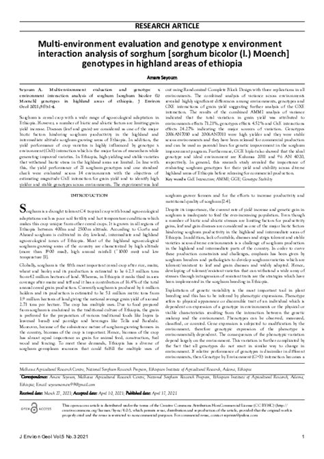 Pdf Multi Environment Evaluation And Genotype × Environment Interaction Analysis Of Sorghum