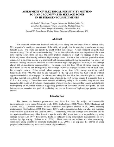 Pdf Assessment Of Electrical Resistivity Method To Map Groundwater Seepage Zones In