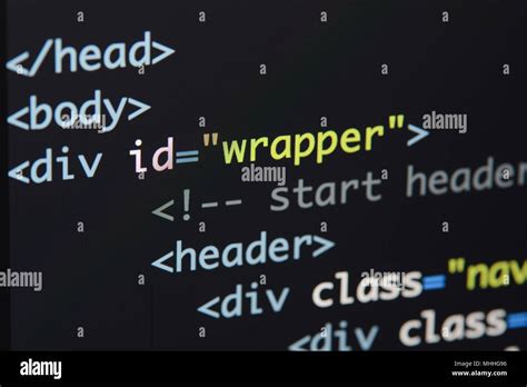 Real Html Code Developing Screen Programing Workflow Abstract Algorithm Concept Lines Of Html