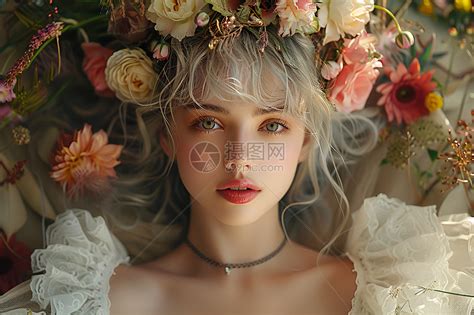 花卉中的美丽女子高清图片下载 正版图片601099731 摄图网