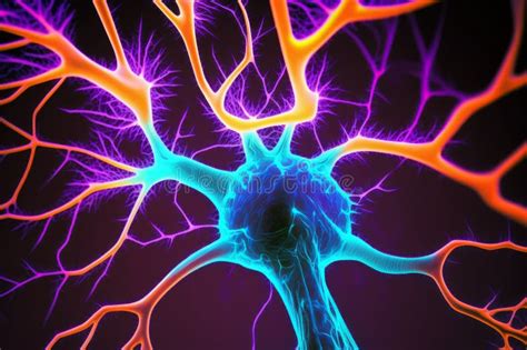 Synaptic Connections In Neon Light Close Up View On Brain Neural Synapse Network For