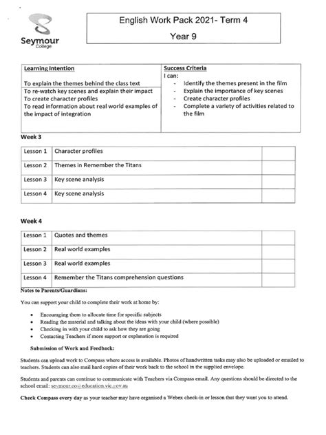 Year 9 Work Pack Pdf
