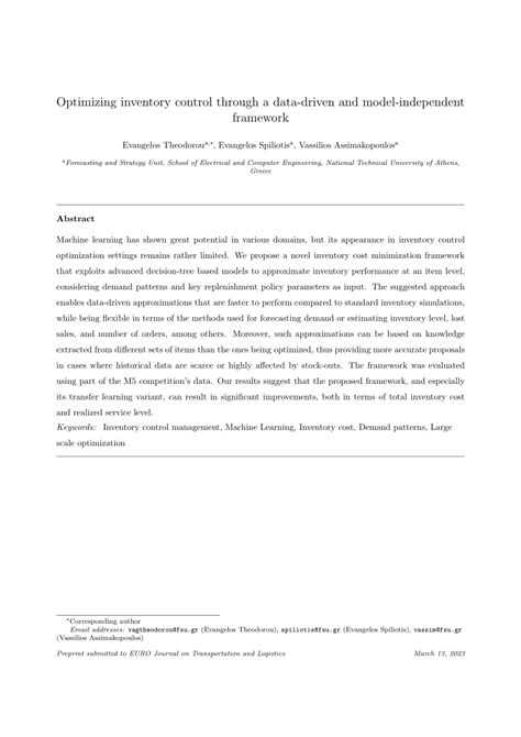 Pdf Optimizing Inventory Control Through A Data Driven And Model Independent Framework