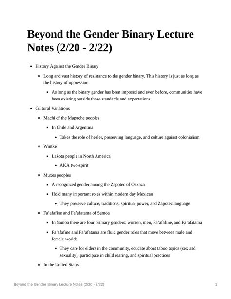 Beyond The Gender Binary Lecture Notes This History Is Just As Long As The History Of