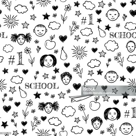 행복 학교 어린이 꽃 태양 별 완벽 한 패턴입니다 벡터 배경입니다 그림 낙서 가족에 대한 스톡 벡터 아트 및 기타 이미지 가족 고등학교 이하 교육 Istock