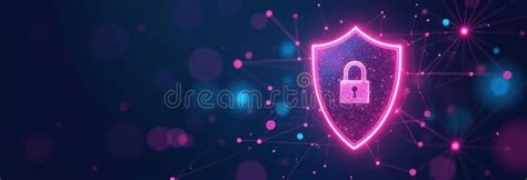 Glowing Shield Protecting Digital Data With Padlock And Network