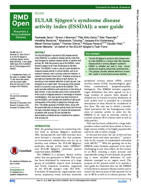 Pdf Eular Sjogrens Syndrome Disease Activity Index Essdai A User