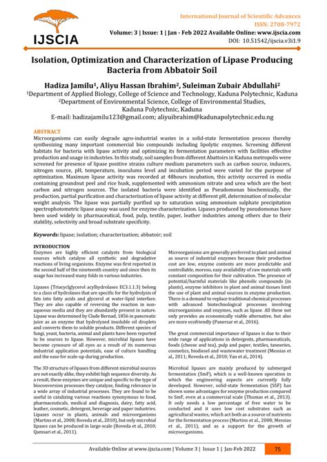 Pdf Isolation Optimization And Characterization Of Lipase Producing